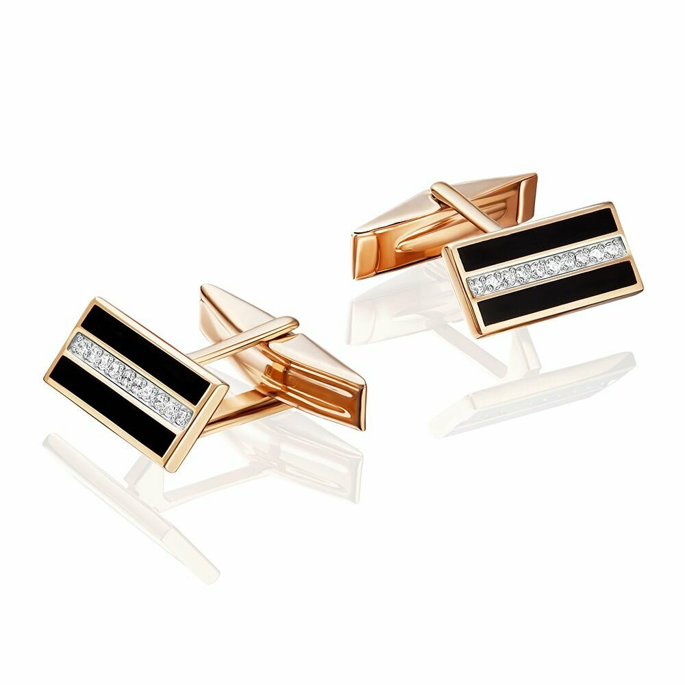 Запонки, красное золото, 585 проба, фианит, эмаль