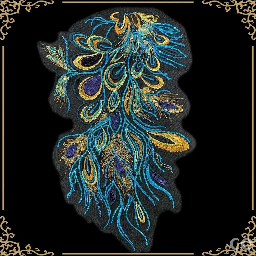 Вышитая аппликация «Синий феникс» с пайетками (для одежды, ципао, DIY, сетчатая основа)