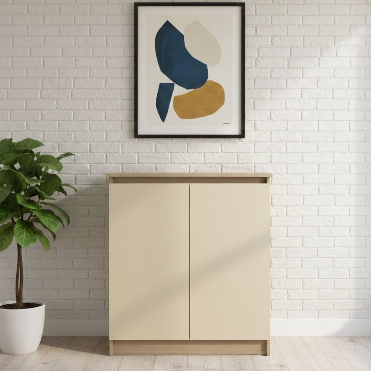 Комод-тумба с полкой К800-2Д, 80х39х90 см, ЛДСП Сонома/Ваниль, распашные двери, петли с доводчиком