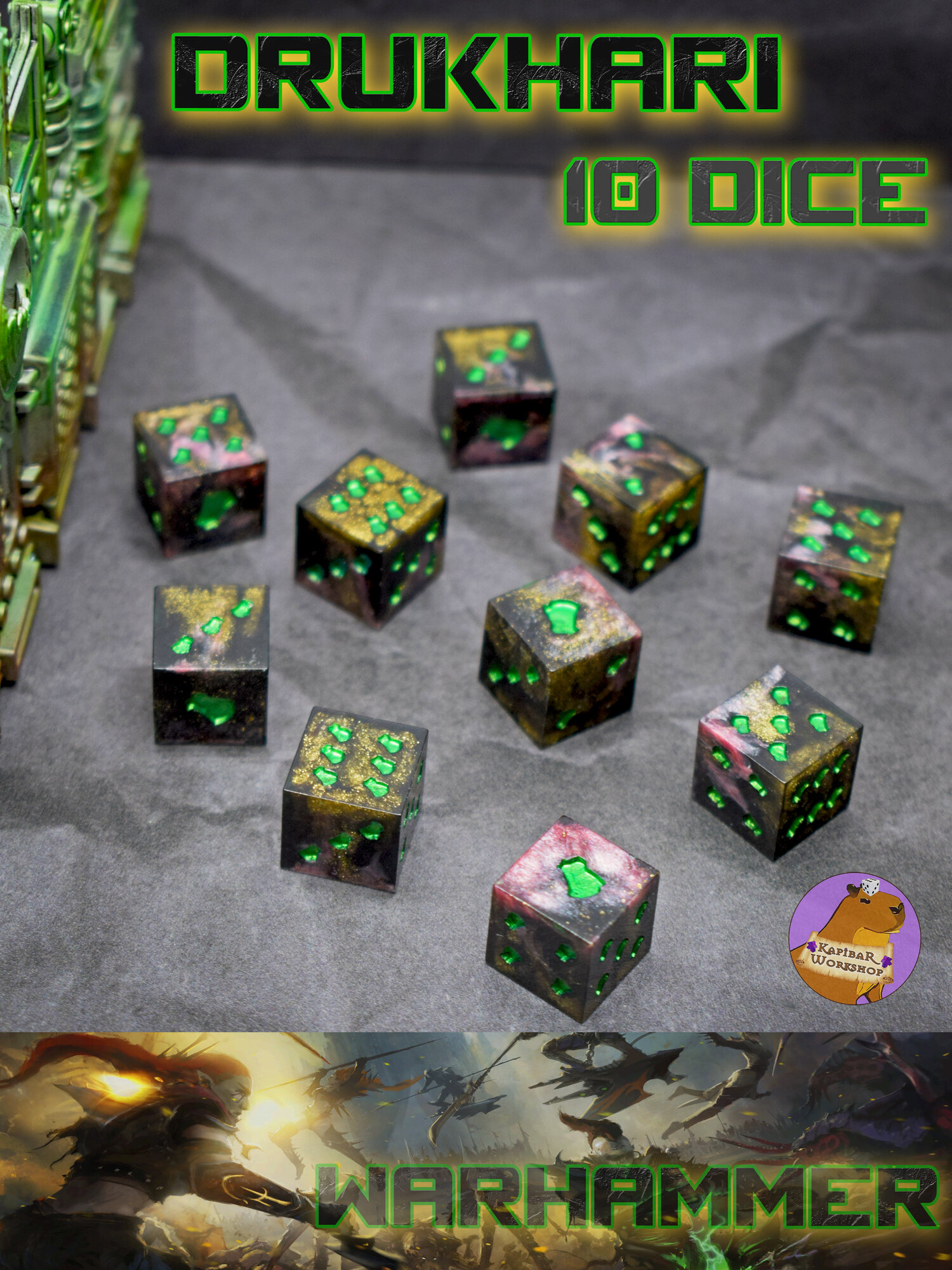 "Drukhari" Дайсы Игральные кубики для настольных игр и варгеймов (Warhammer) 10 D6 15мм.