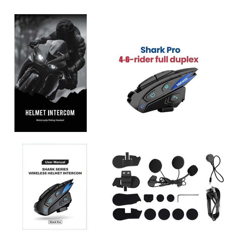 1/2 шт. Velconn Shark Pro Music Sharing Мотоциклетный шлем Bluetooth-гарнитура 6 Rider Group blue
