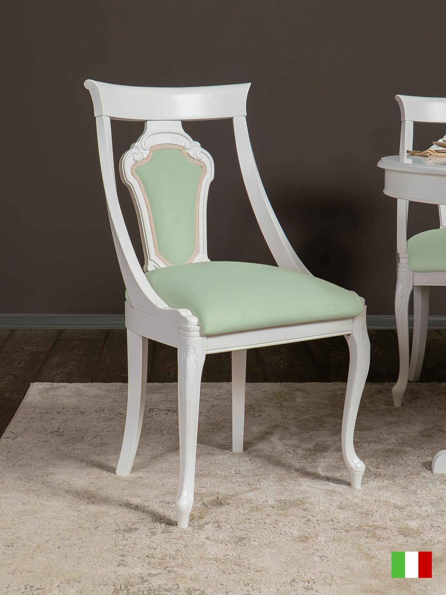 Стул деревянный патриция, массив бука, эмаль белая , без патины , светло-зеленый