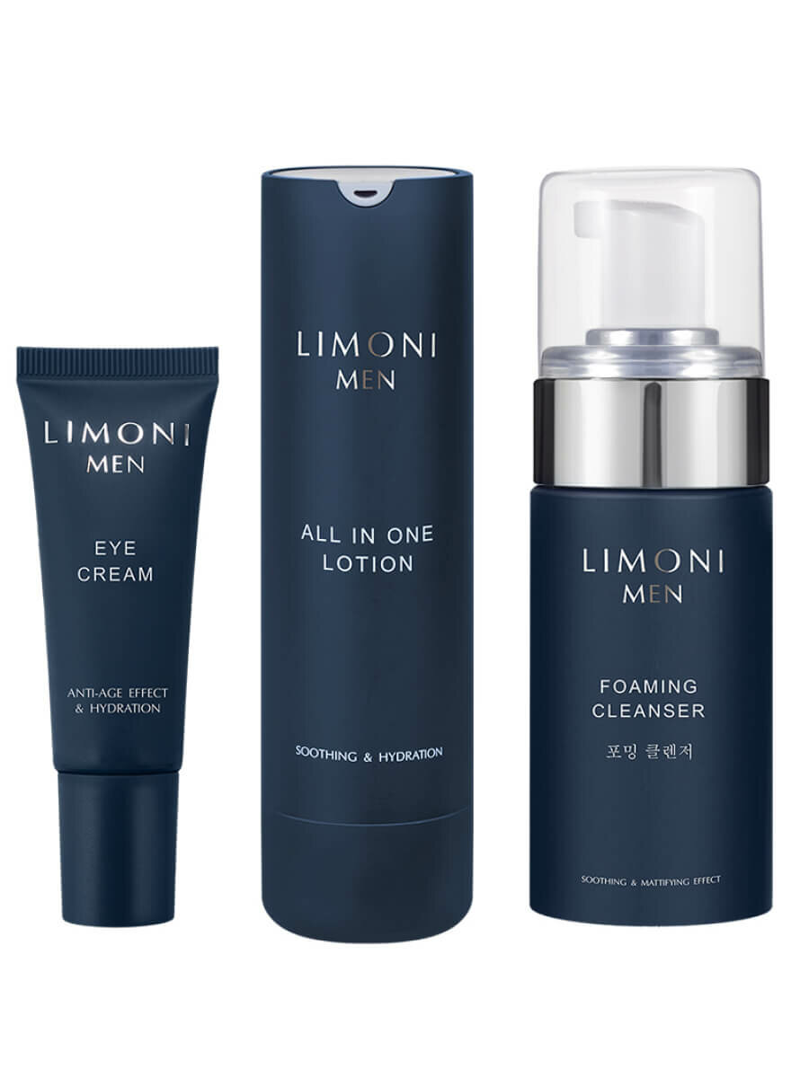 All In One Set (Лосьон 50 мл, пенка для умывания 100 мл, крем для век 25 мл), LIMONI MEN