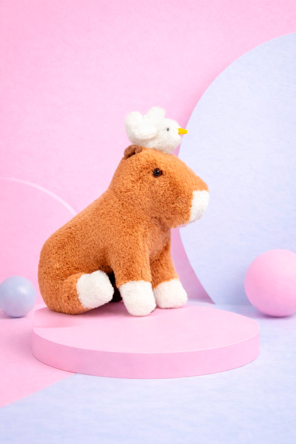 Мягкая игрушка капибара BOOMTS, цвет "Кофе с молоком", бежевая, с гусёнком на магните, подарок на День Святого Валентина