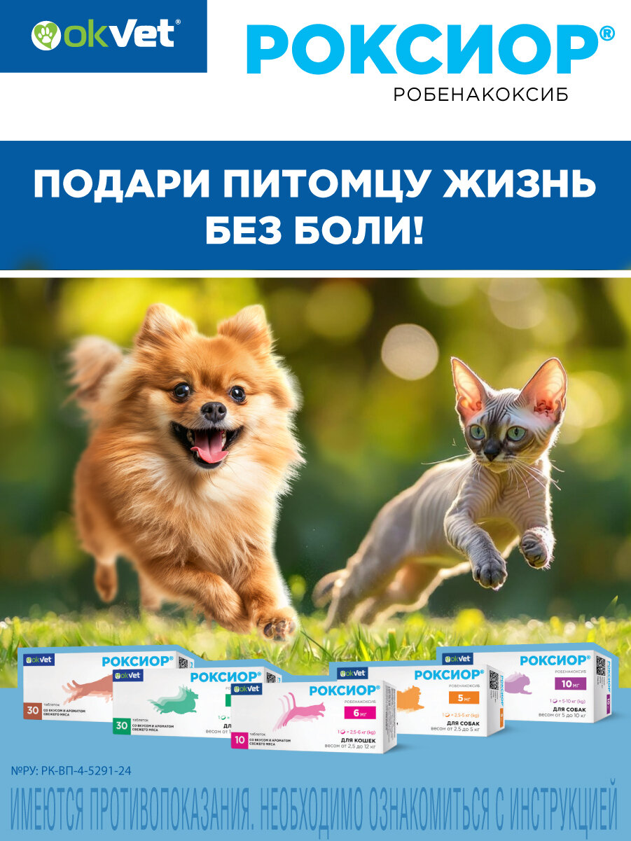 Роксиор обезболивающее для собак весом от 2,5 до 5 кг, 10 таб (робенакоксиб 5 мг/таб)