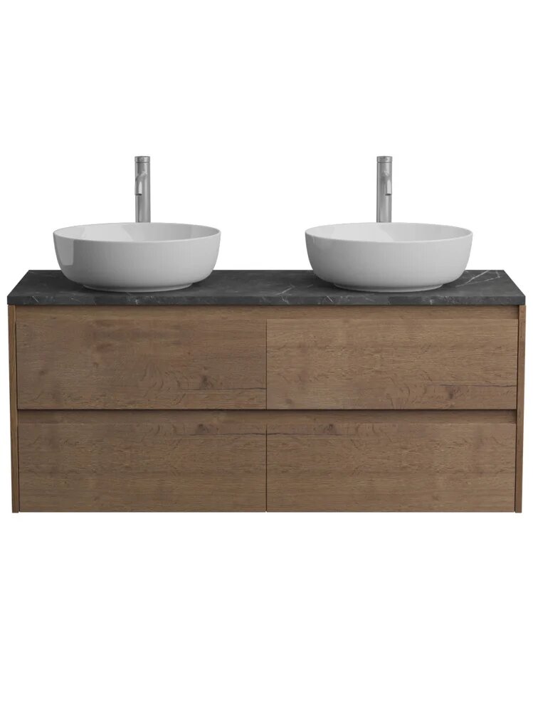 Тумба с раковиной BelBagno Крафт (Kraft) 120 подвесная, 120,4 см, двойная, со столешницей, светлое дерево, матовая, из ЛДСП, с ящиками, раковина для ванной, фаянсовая, круглая