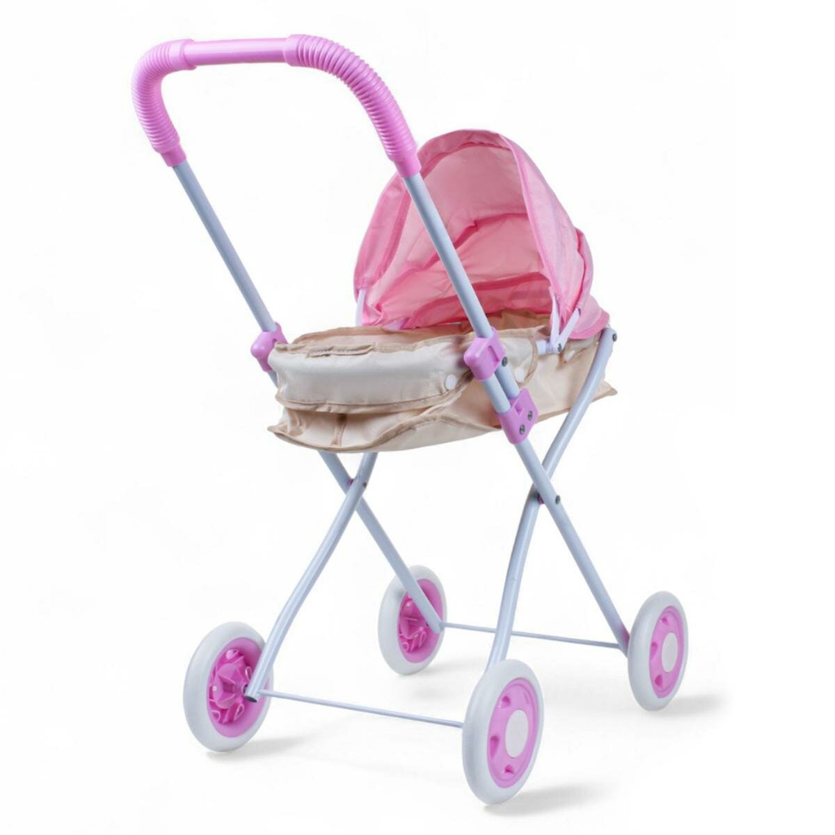 Коляска для кукол лежачая, складная, размер 57x50x30см, металлический каркас, розовый, удобная ручка