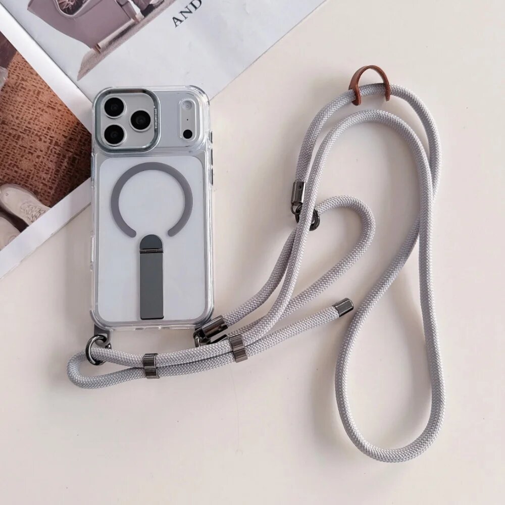 Роскошный ремешок-шнурок через плечо для скрытого держателя MagSafe, прозрачный чехол для iPhone 17, 16, 15, 14, 13 Pro Max, 17, бампер-накладка