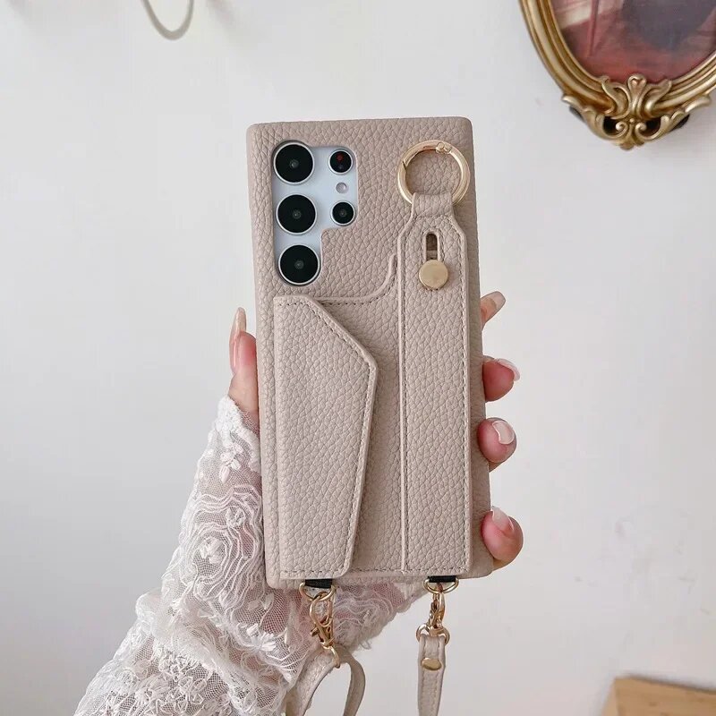 Чехол на Samsung Galaxy S24 Ultra, Khaki, с ремешком и картой