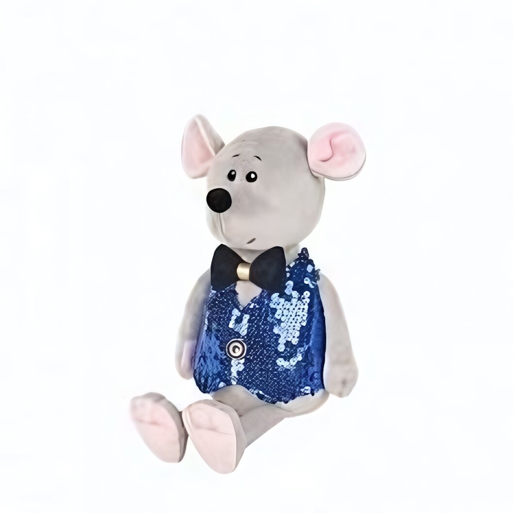 Мягкая игрушка Мышонок Стасик, 21 см, стильная синяя жилетка с пайетками