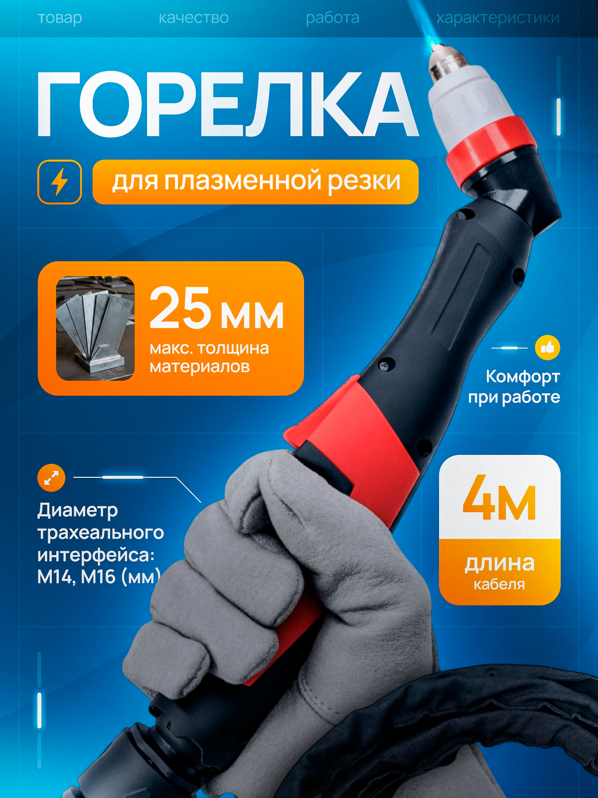 Плазменная горелка Svendsen P80, для аппаратов резки, длина кабеля 4м