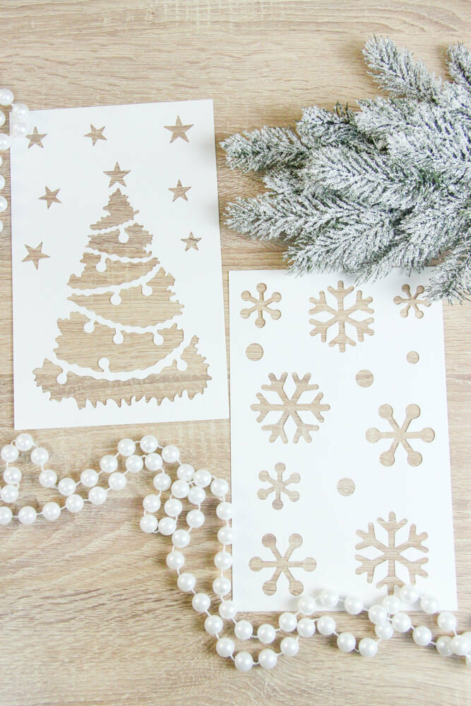 Набор трафаретов ёлочка И снежинки, 16х25 см, 2 листа, Peha Magic JC-20330