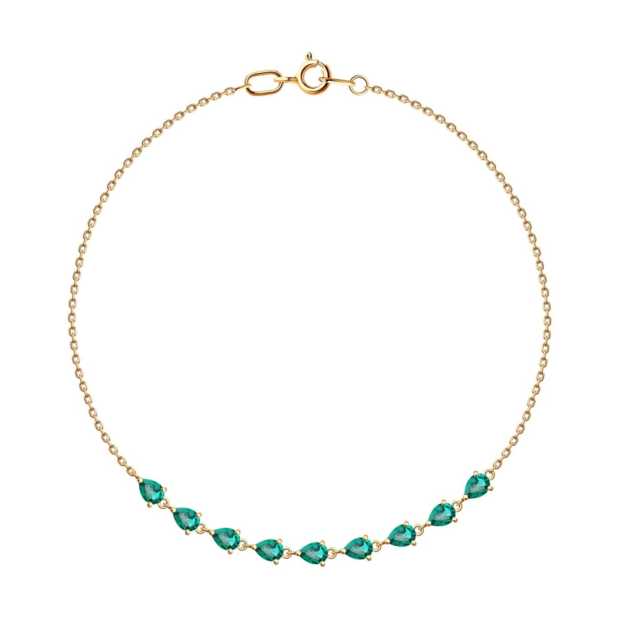 Браслет, красное золото, 585 проба, изумруд синтетический