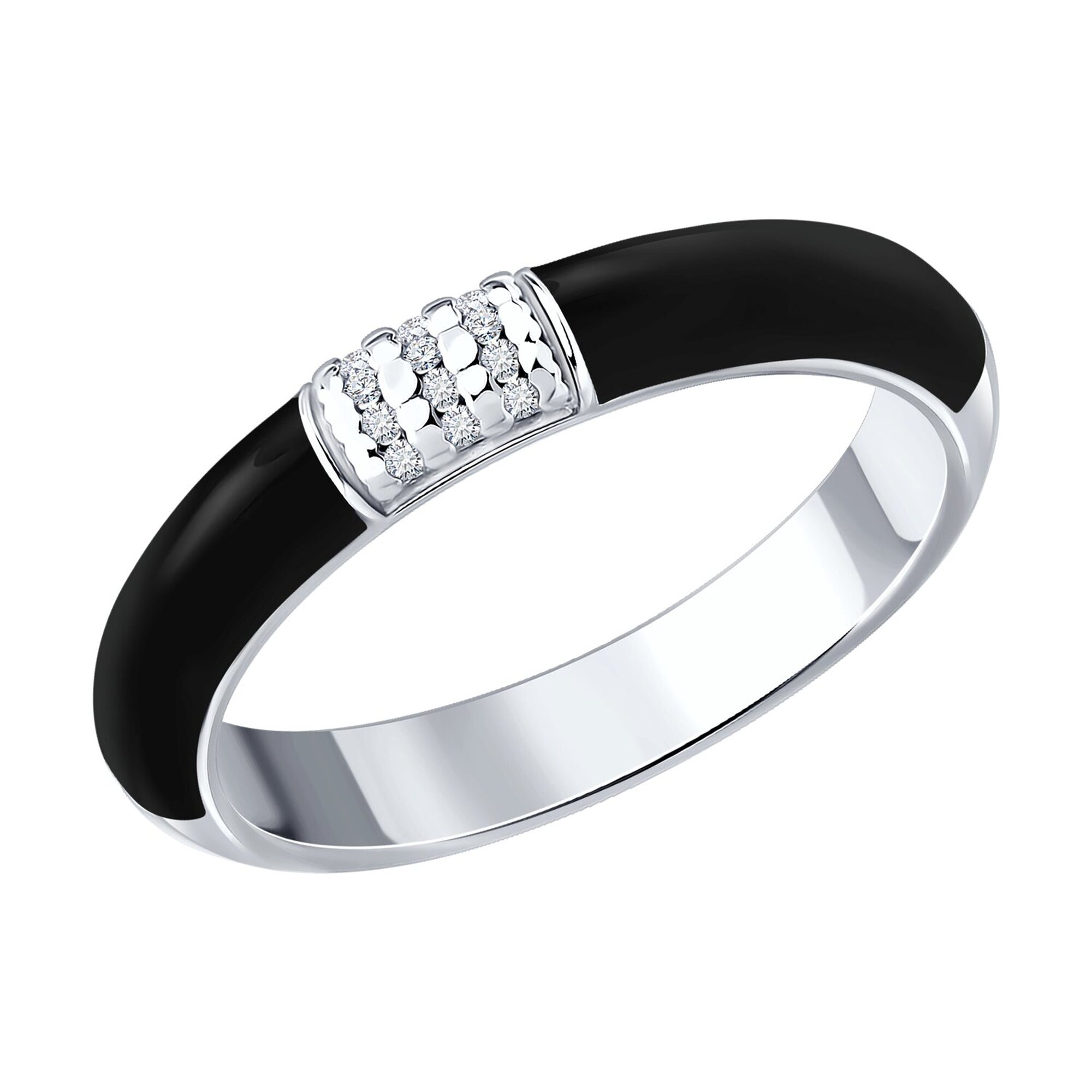 Кольцо, серебро, 925 проба, родирование, бриллиант, эмаль