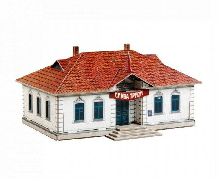 Сборная модель Умная Бумага Правление колхоза, масштаб 1:87