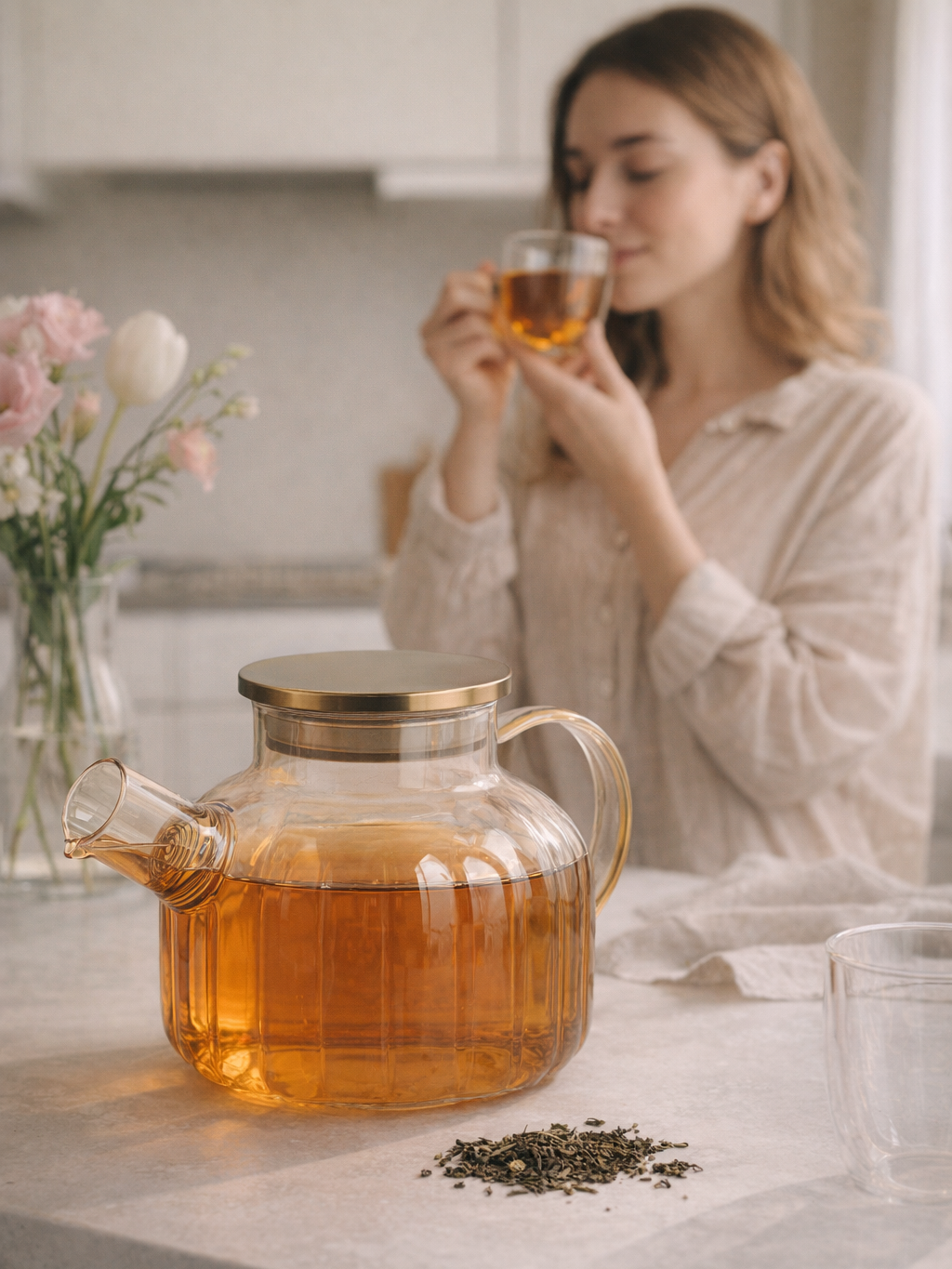 Чайник заварочный "Кантри" стеклянный 1 л, с фильтром из нержавеющей стали