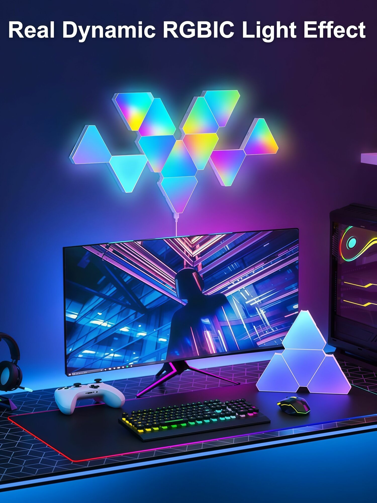 Гексагональная Световая Панель LED, Модульная Настраиваемая RGB Подсветка для Стены, Атмосферный Декор для Игровой Комнаты, Спальни, Студии