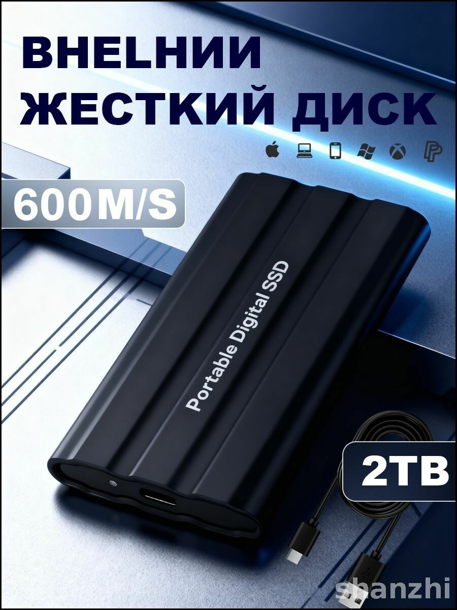 Внешний накопитель 2 ТБ F202 FSJ215H2TBSSD в премиальном металлическом корпусе черного цвета