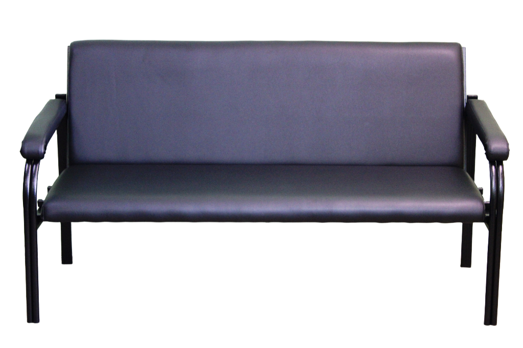 Диван офисный "Сириус Гладкий", 3х-местный, экокожа черная, разборный стальной каркас, на дачу, на кухню, в прихожую.