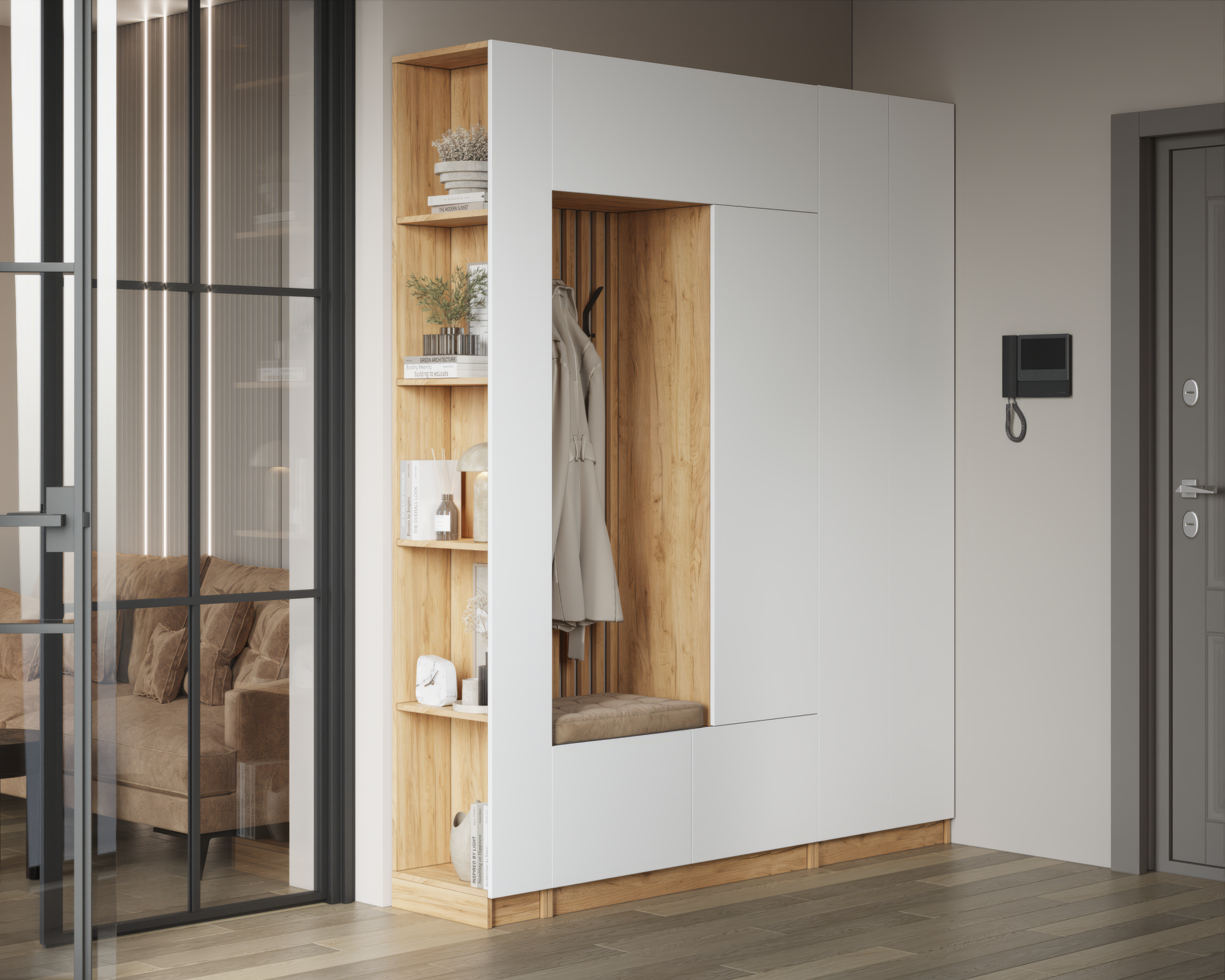 Прихожая Сева, дуб крафт золотой/ белый