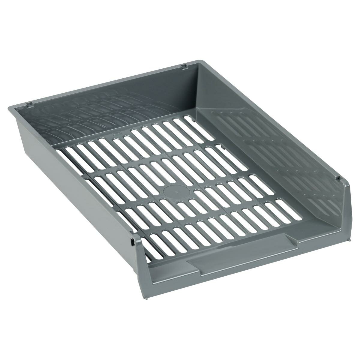 Лоток для бумаг горизонтальный сетчатый, 35х27 см, серый, полистирол, до 400 листов, штабелируемый