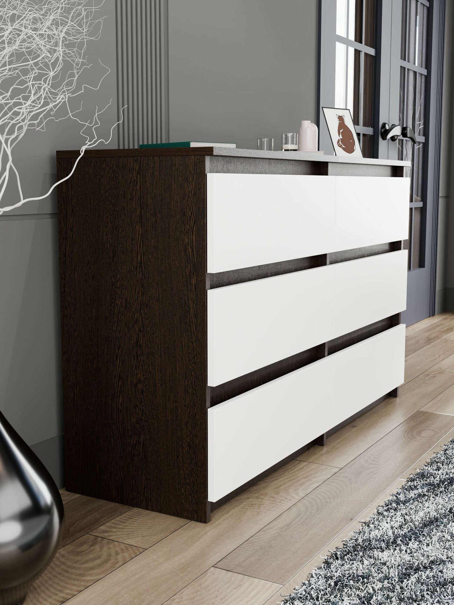 Комод для белья и одежды орлан 6 ящиков, 120х76.4х40 см, венге/белый