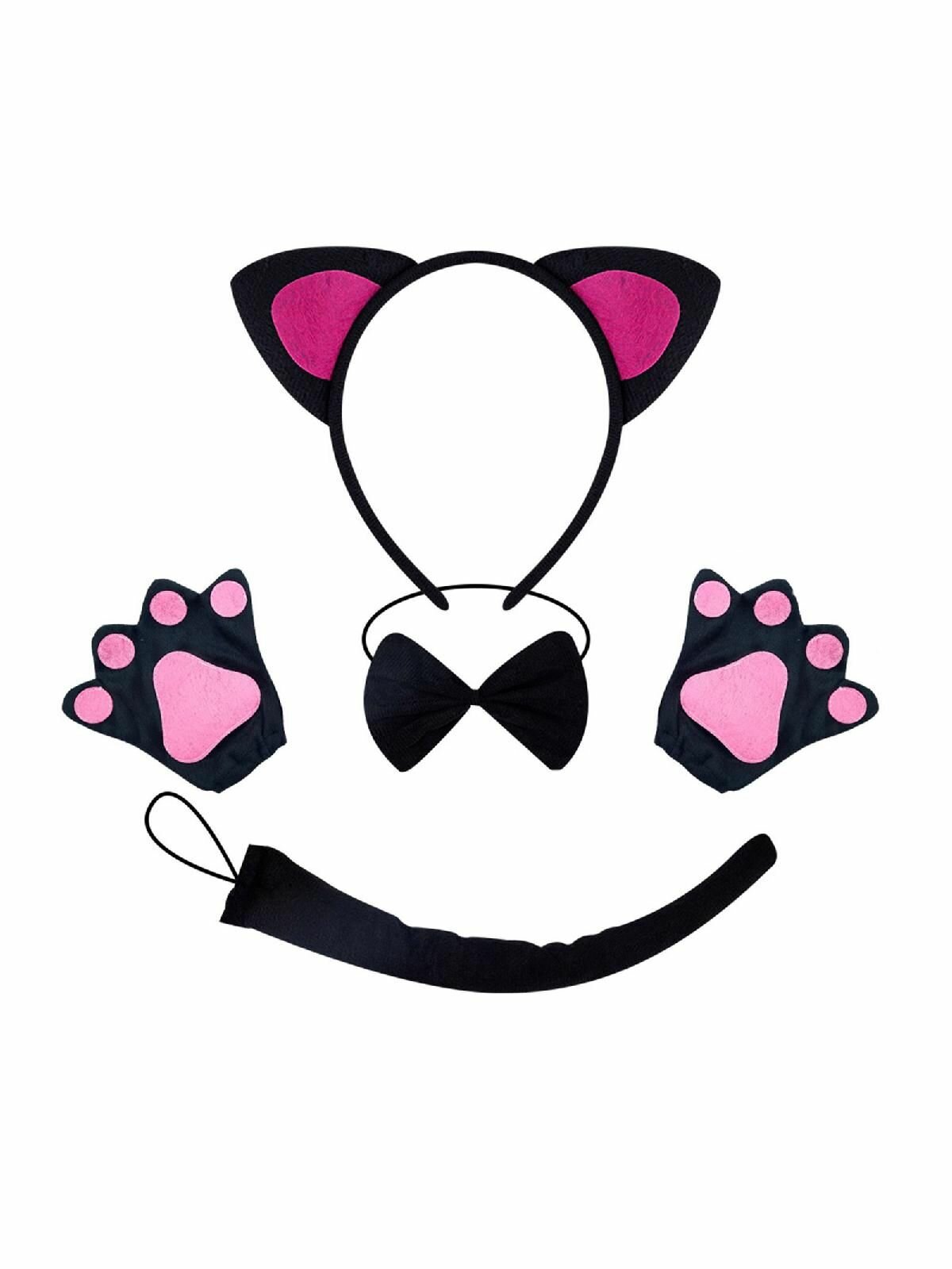 (1 комплект) Аксессуары для костюма кошки - три предмета с черными ушками и перчатками