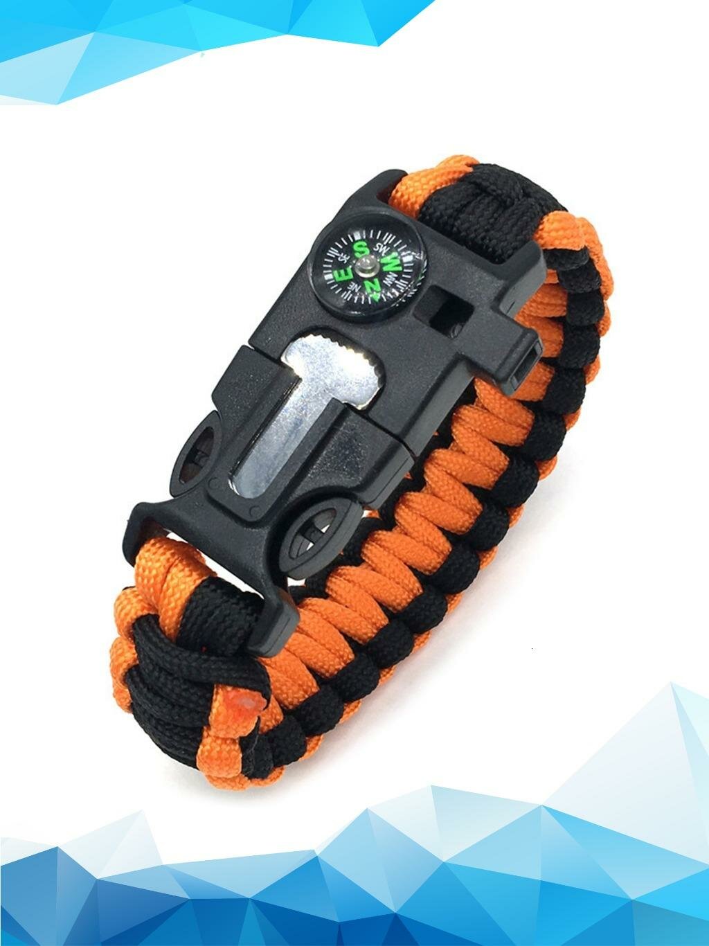 Тактический паракордовый браслет с компасом, свистком и кремнём, Оранжевый и черный