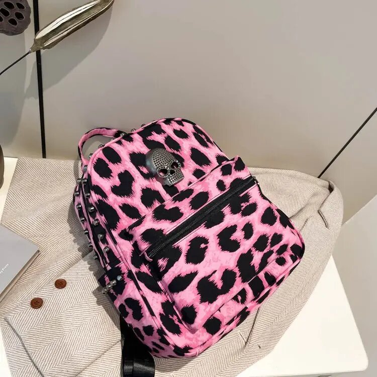 Harajuku леопардовый готический череп с заклепками мини-рюкзак роскошный дизайн женские Rose