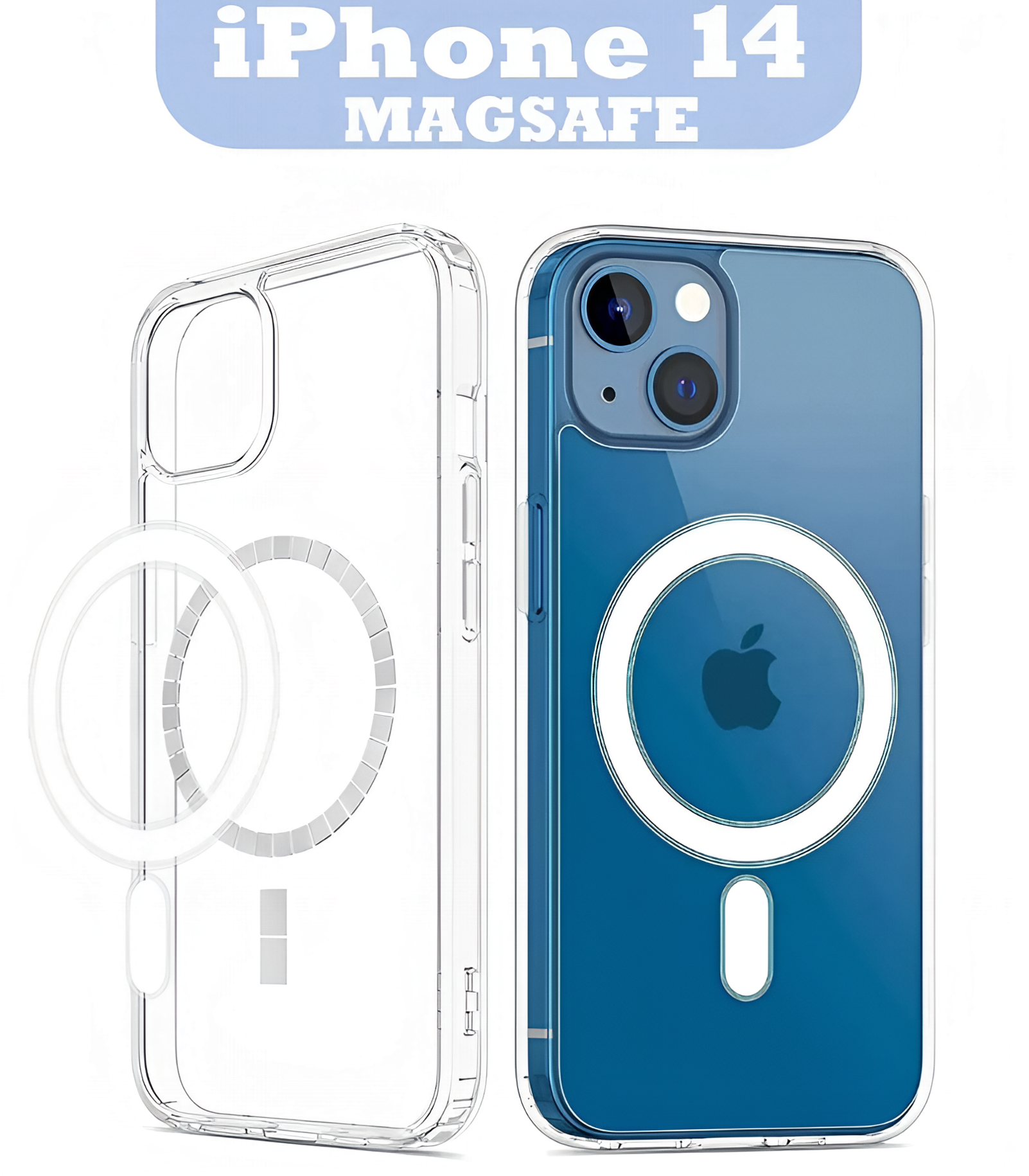 Прозрачный чехол на iPhone 14/Чехол для Айфон 14/Усиленный с защитой камеры и экрана, беспроводная зарядка