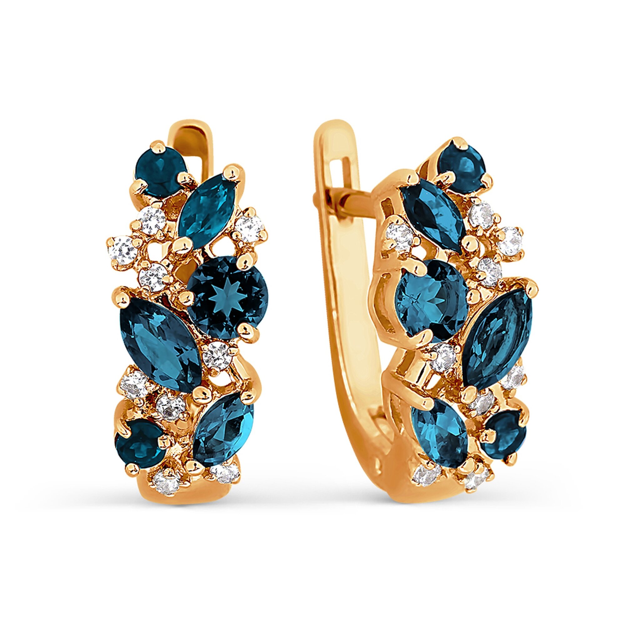 Серьги, красное золото, 585 проба, топаз, фианит