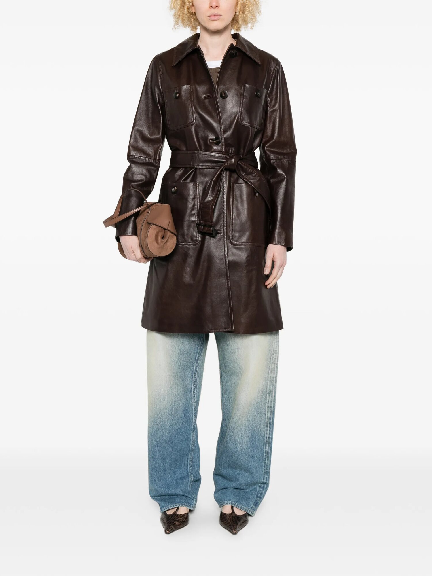 Пальто Max Mara Mstamaca buttoned belted coat, размер 40, коричневый — фото 1