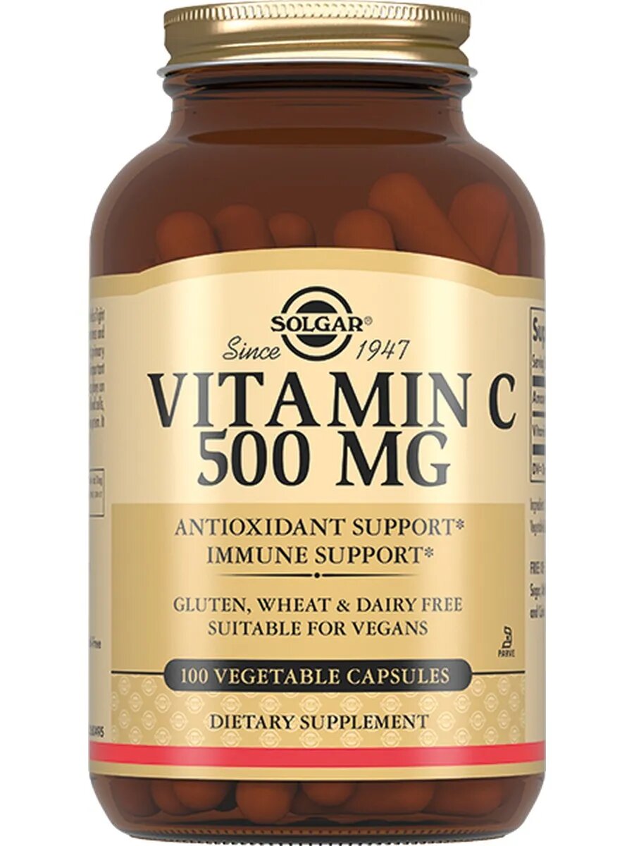 Solgar Vitamin C / Витамин С для иммунитета, дозировка 500 мг, 100 капсул