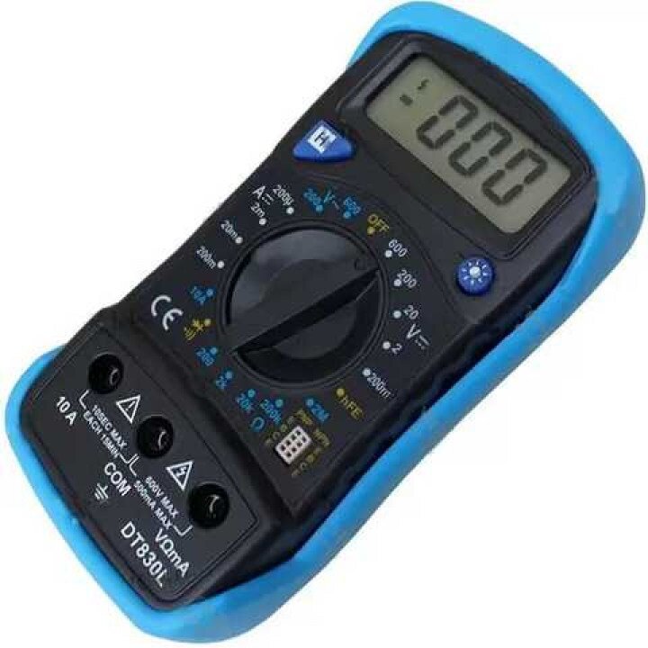 Цифровой мультиметр DT-830L функции: AC/DC напряжение, DC ток, сопротивление, HOLD, подсветка, компактный корпус и защита прибора. — фото 1