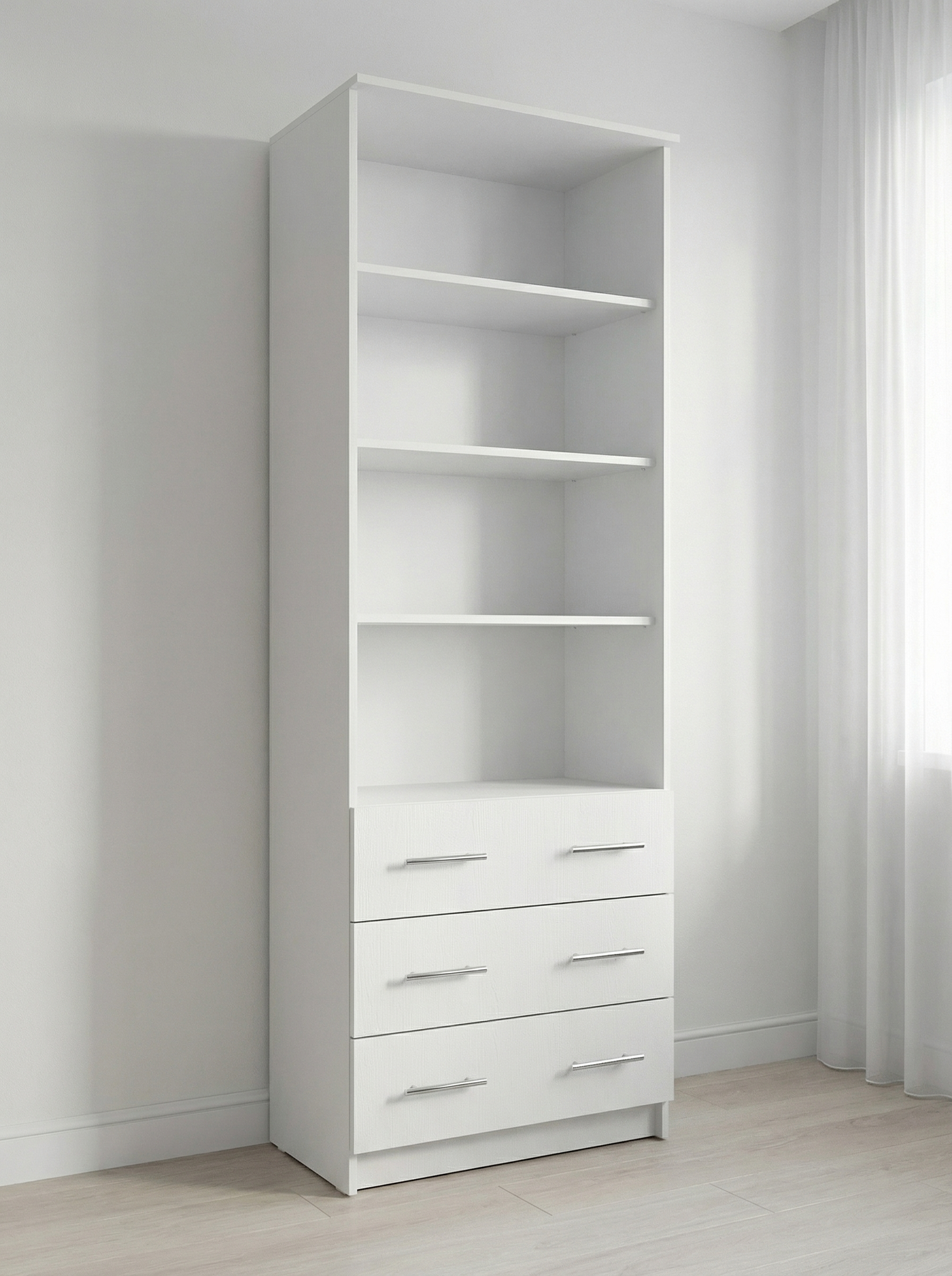 Стеллаж открытый напольный с 3 ящиками Стим-23, ШхГхВ: 70х38х200 см, белый