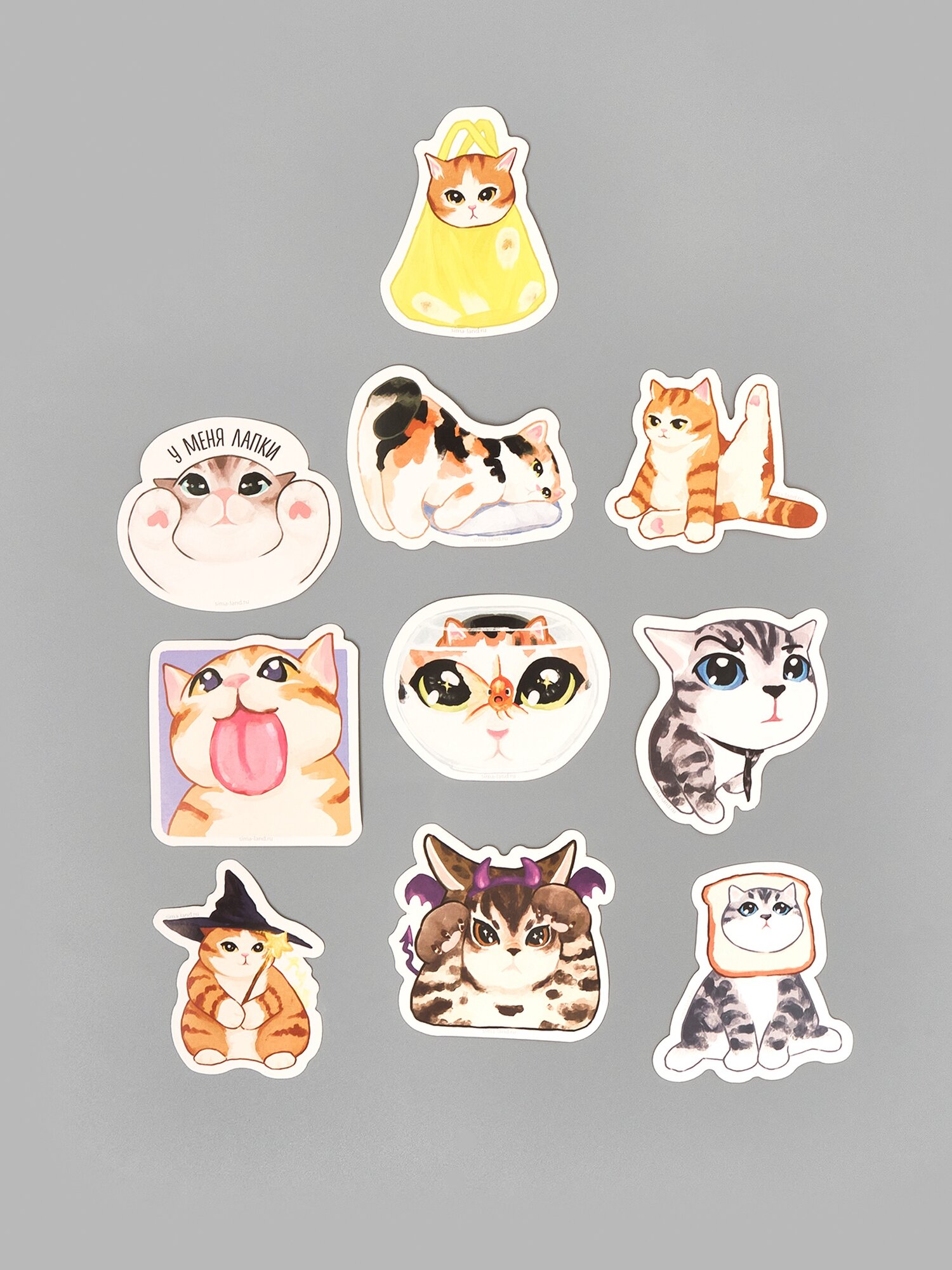 Стикеры "Котики", набор 10 штук, 7 × 7 см, бумажные, фигурные