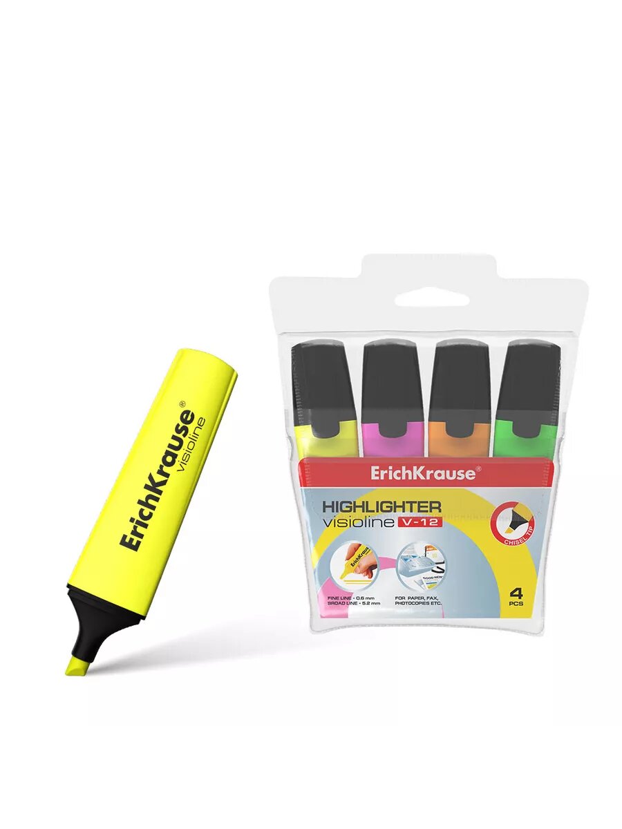 Набор из 4 текстмаркеров Visioline V-12 Neon (в пвх-воллете)