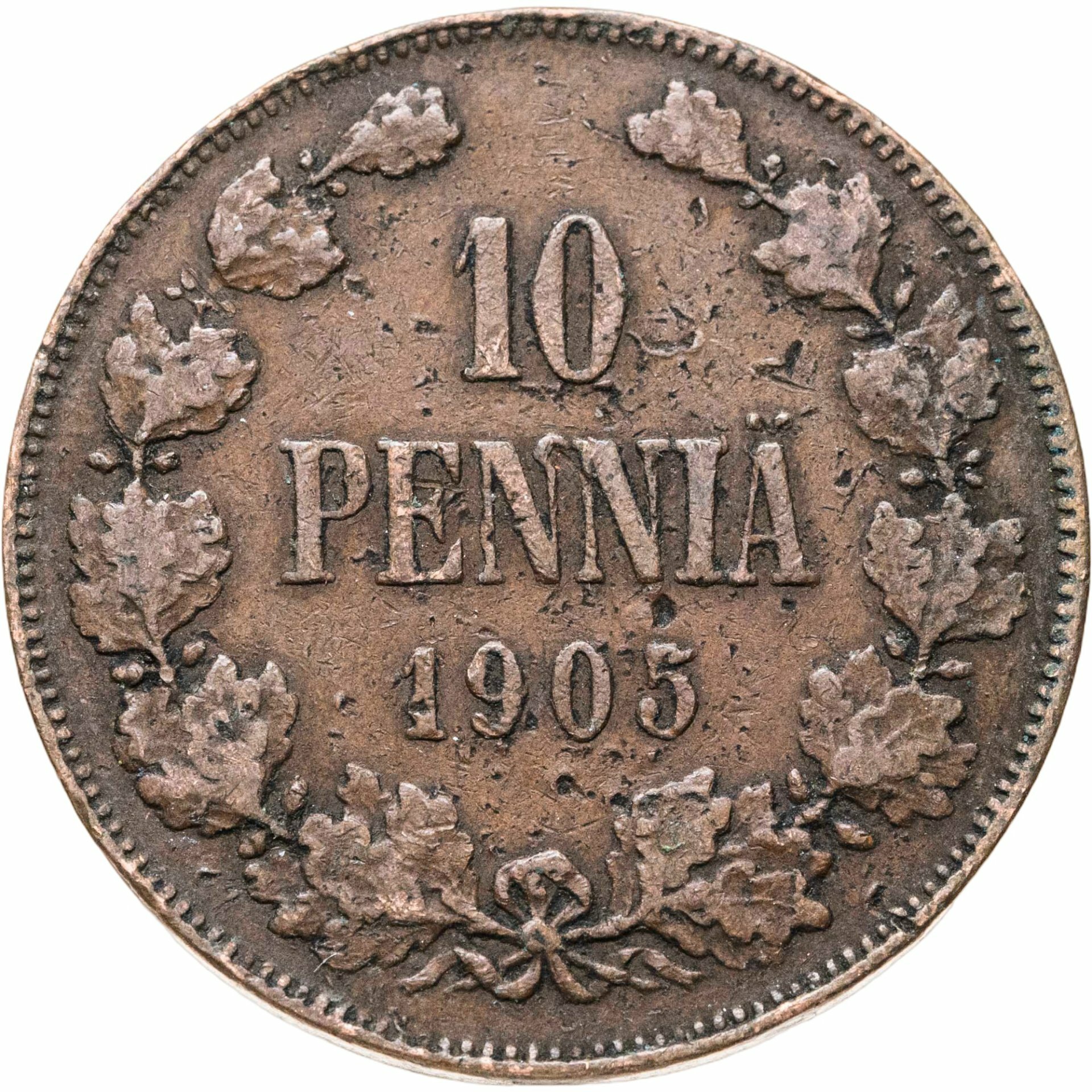 10 пенни pennia 1905 Российская Финляндия, Медь, в сохранности F-VF