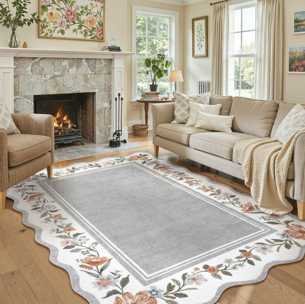 Ковер 150*200 на пол, Винтажный цветочный зубчатый узор