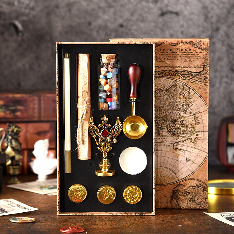 Набор модных восковых печатей в европейском стиле с несколькими сменными штампами и различными ручками для печатей — креативный подарок.