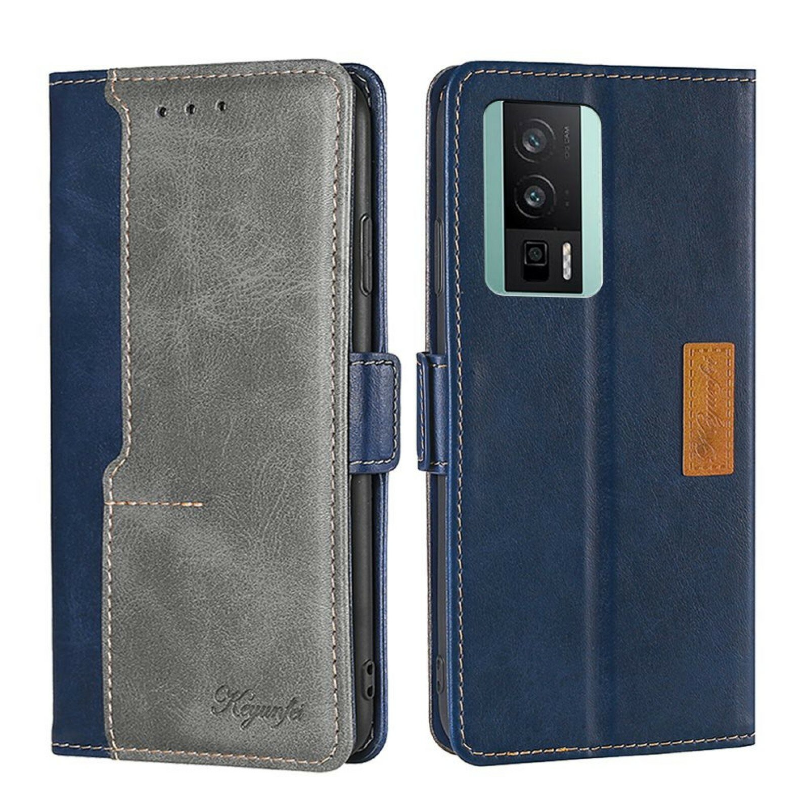 Чехол-книжка MyPads для Xiaomi Redmi K60, K60 Pro и Poco F5 Pro, синий и серый