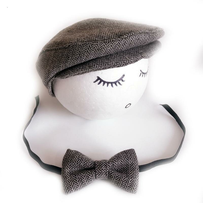 Бантик и шляпка для фотосессии новорожденных, Gray black