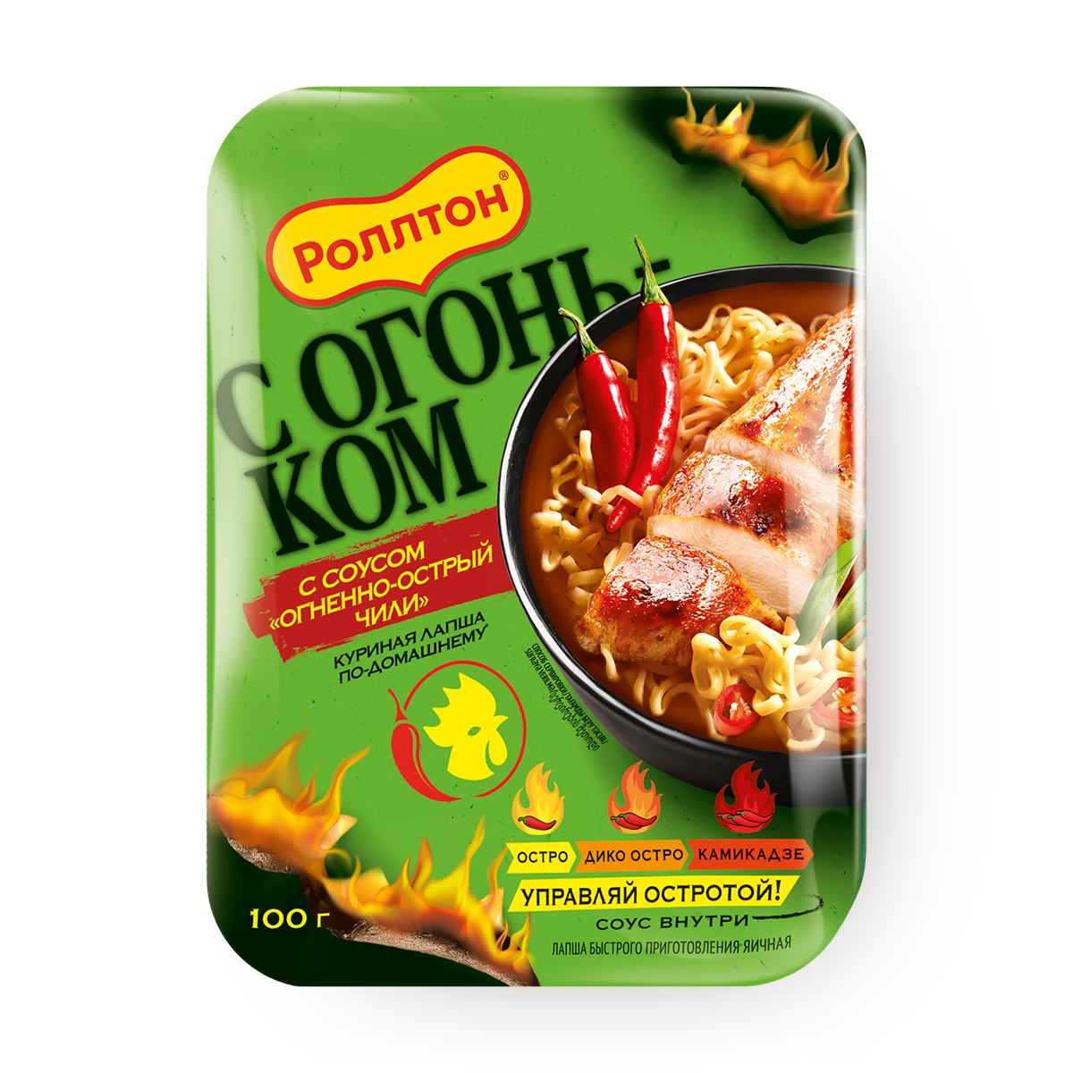 Лапша куриная «Роллтон» По-домашнему с соусом огненно-острый чили