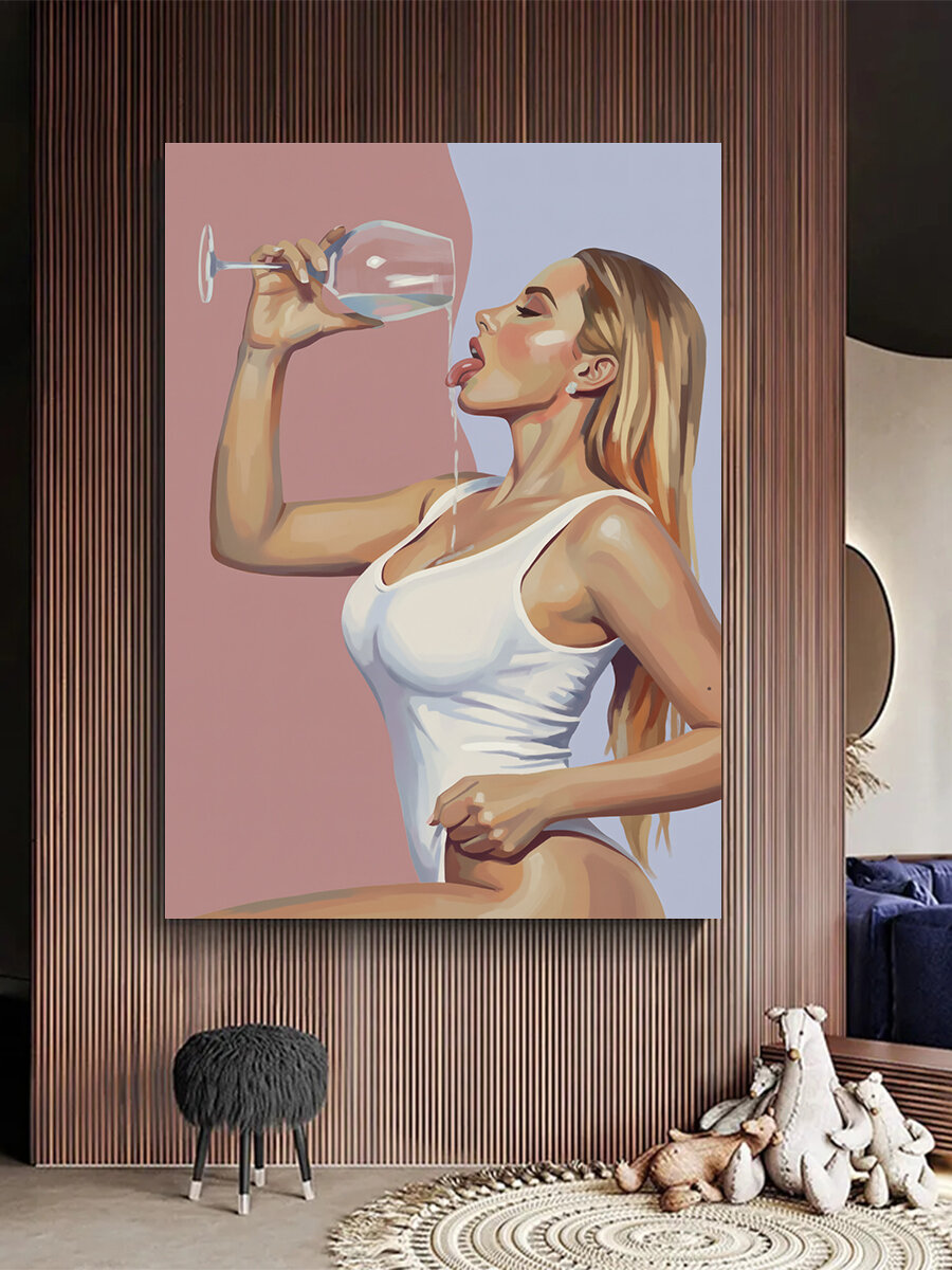 Картина на холсте - "Девушка 18+, бикини, в красивом белье женщина 18+" , 40х60 см.