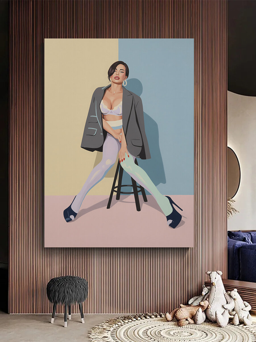 Картина на холсте - "Девушка 18+, бикини, в красивом белье женщина 18+" , 40х60 см.