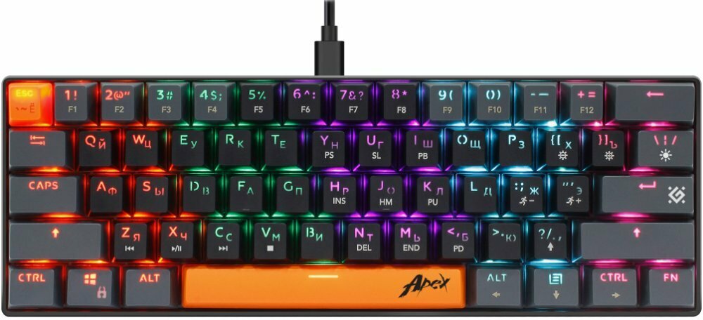 Defender Клавиатура Defender GK-002 Apex 45003, механическая, подсветка, черный (USB) (ret)