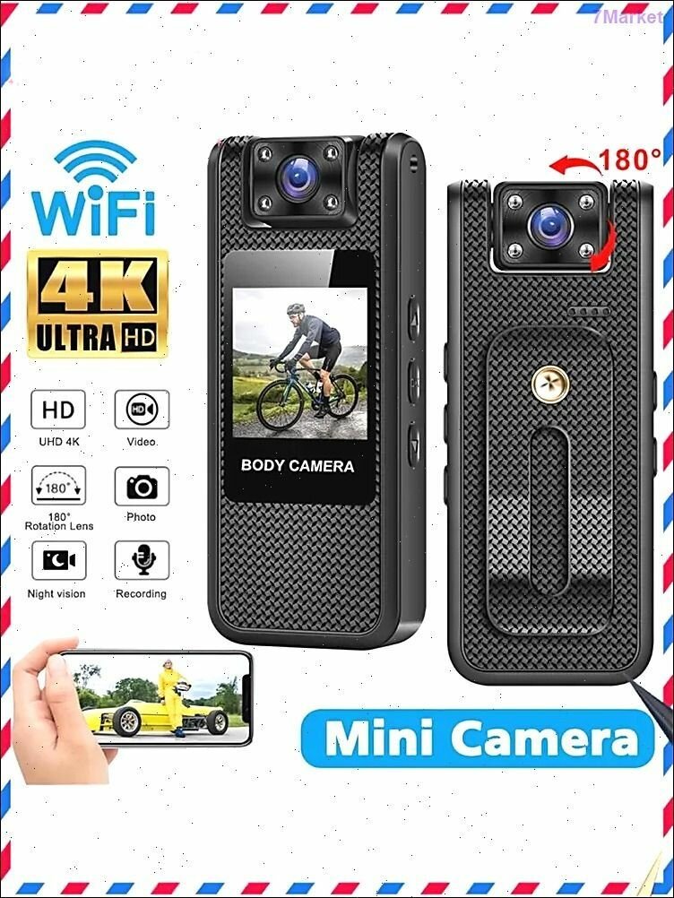 Карманная Камера 4K WiFi, Портативный Цифровой Видеорегистратор Нательная