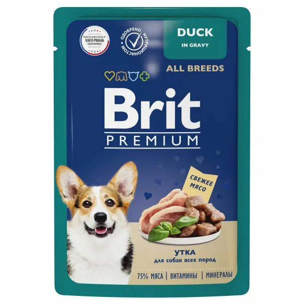 BRIT PREMIUM, Пауч для взрослых собак всех пород, Утка в соусе, 85г