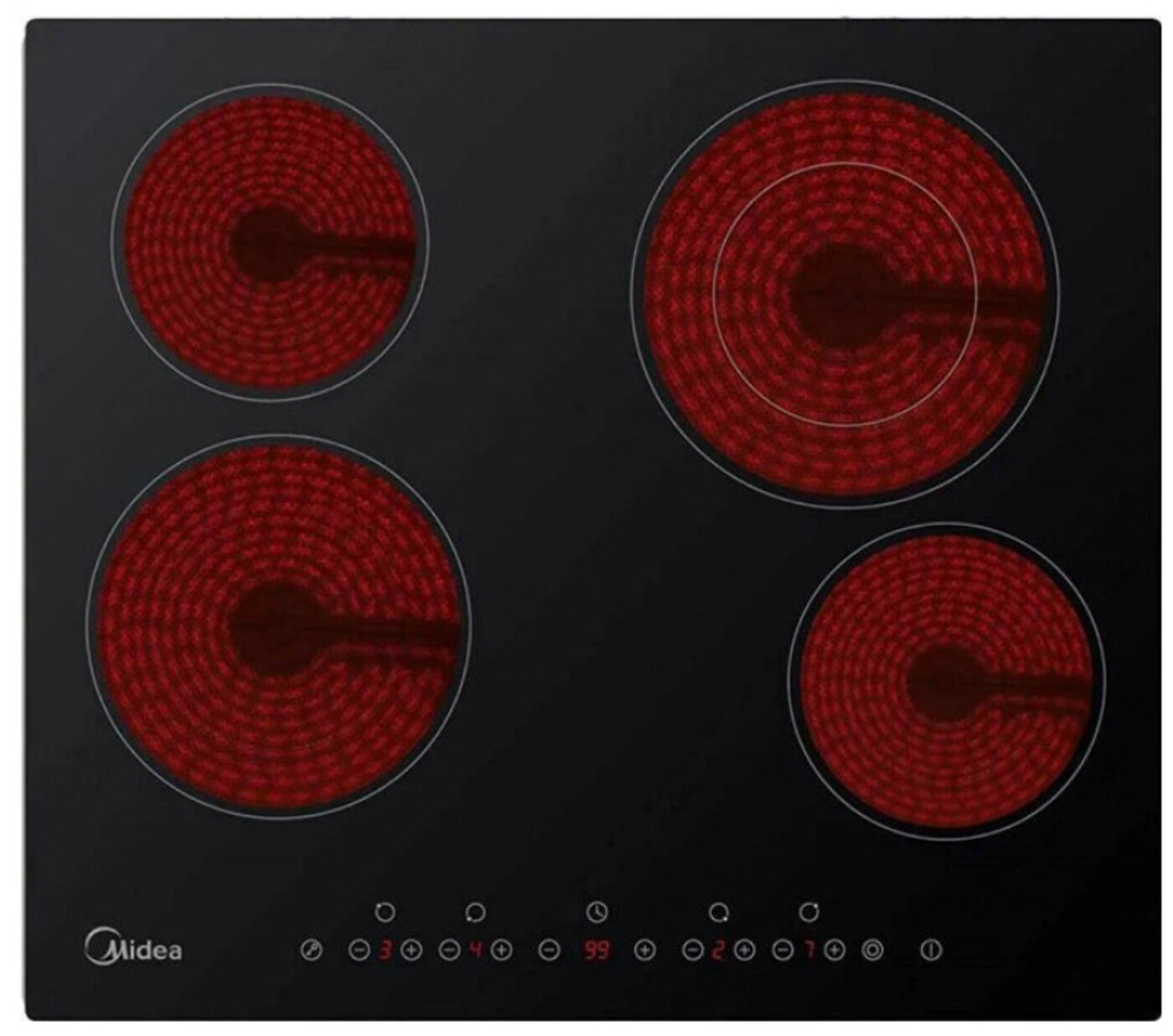 Варочная панель Midea MCHF645, электрическая, встраиваемая, стеклокерамика, 4 конфорки