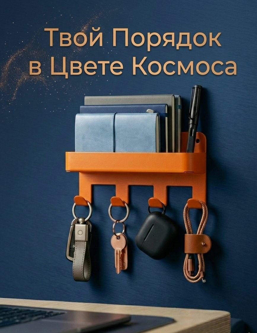 Ключница Настенная KEY.4 Крючка Оранжевая /Металлическая